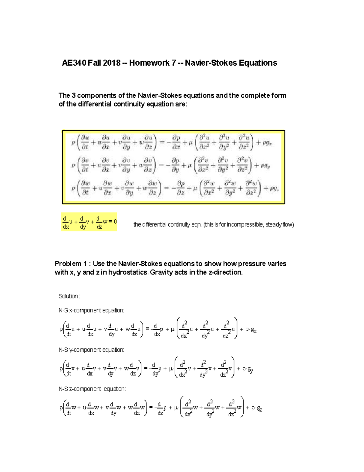 Homework 7 Solutions Navier Stokes - AE340 Fall 2018 Homework 7 ...