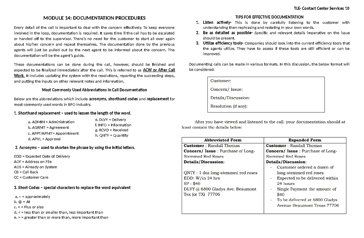 Module-14-18- Notes - MODULE 14: DOCUMENTATION PROCEDURES Every detail ...
