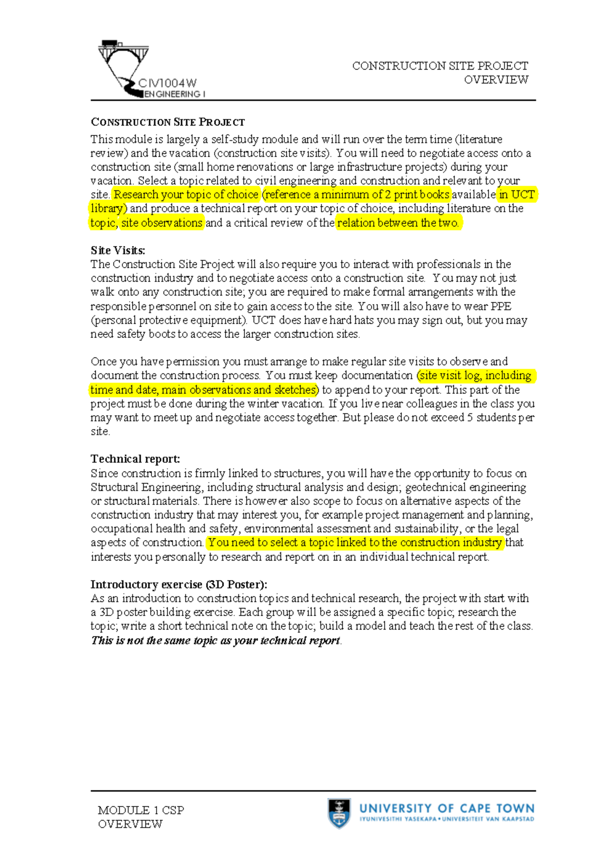 CIV1005W - CSP Overview - OVERVIEW MODULE 1 CSP CONSTRUCTION SITE ...