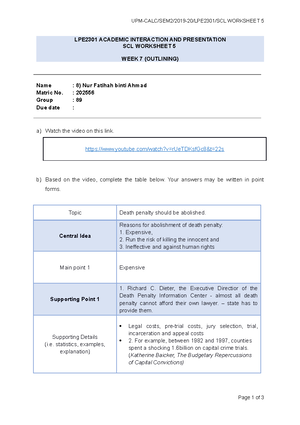LPE2301 SCL Worksheet 4 SEM1 - LPE2301 ACADEMIC INTERACTION AND ...