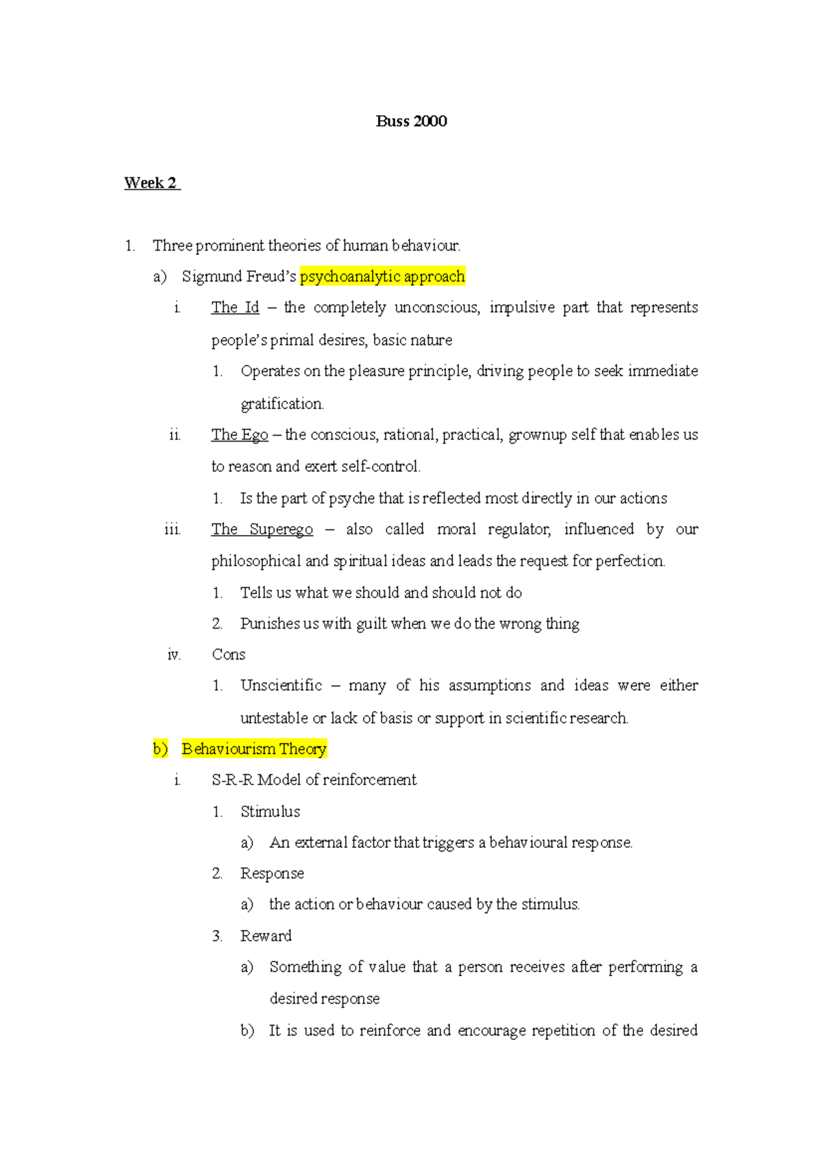 Buss 2000 WK2 Notes - Buss Week 2 1. Three prominent theories of human ...
