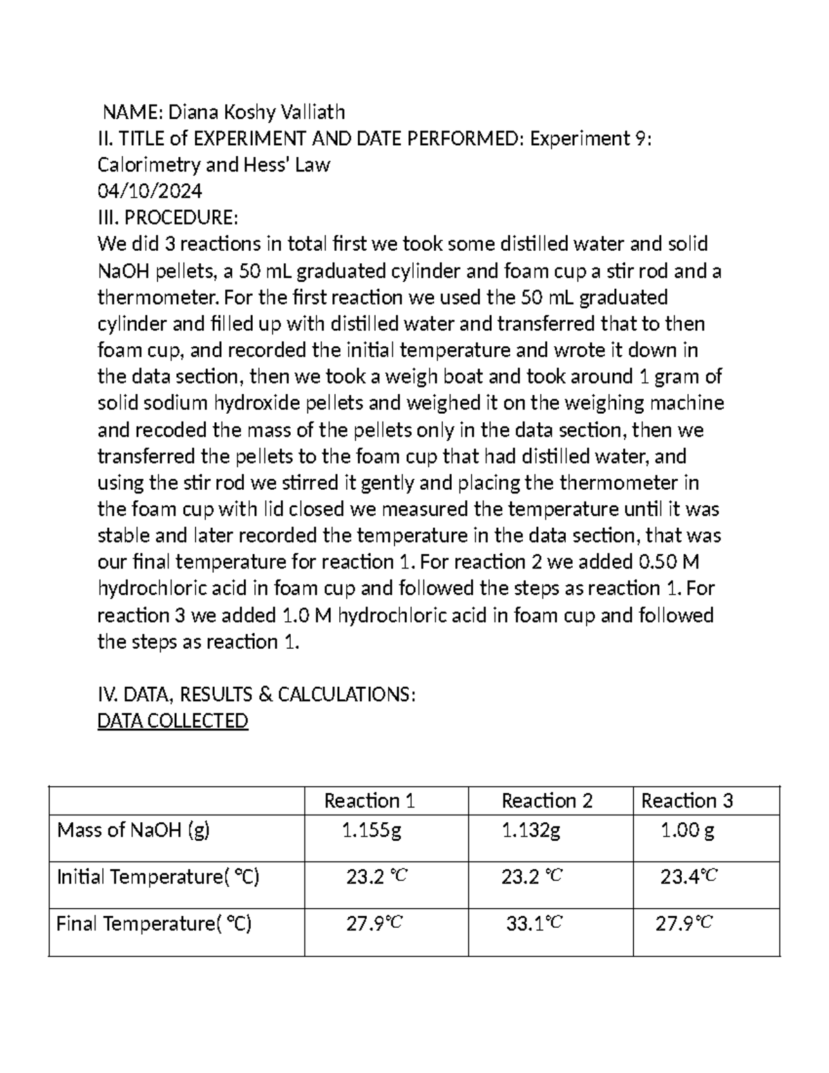Calorimetry Hess's Law Lab Report Uitm at Kate Donaghy blog