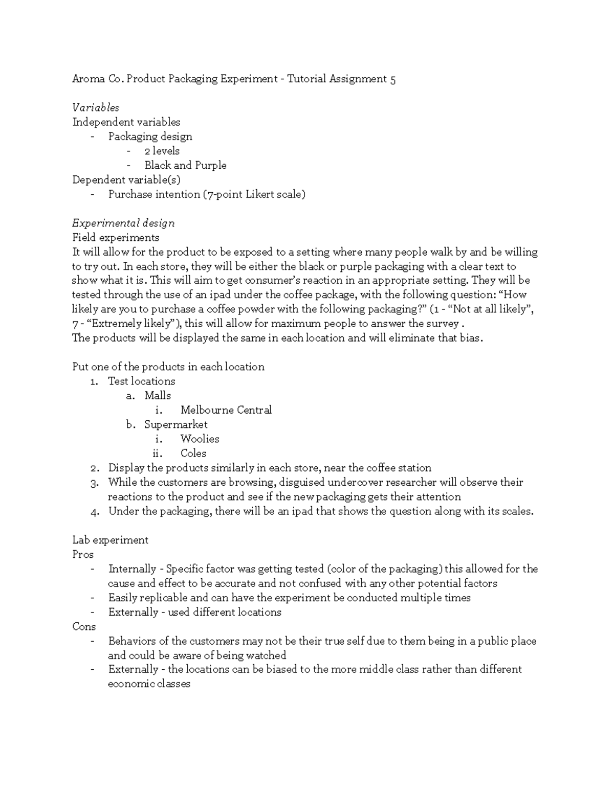 MBR tut 5 - Tutorial work - Aroma Co. Product Packaging Experiment - Tutorial Assignment 5 ...