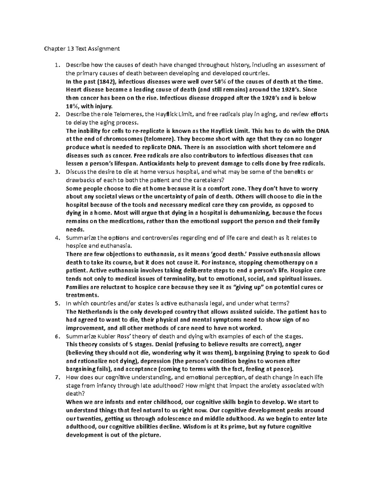 Chapter 13 Text Assignment - Chapter 13 Text Assignment Describe how the causes of death have ...