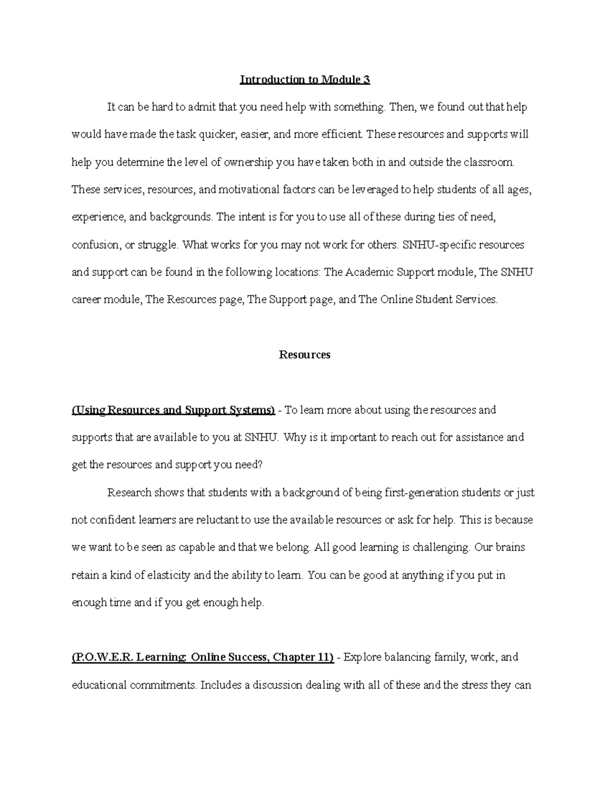 SNHU-107 Notes for Module 3 - Introduction to Module 3 It can be hard ...