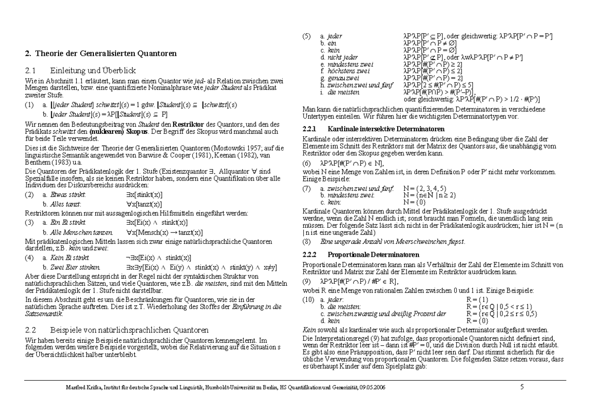 Quantifikation 02 Generalisierte Quantoren - 2. Theorie der ...