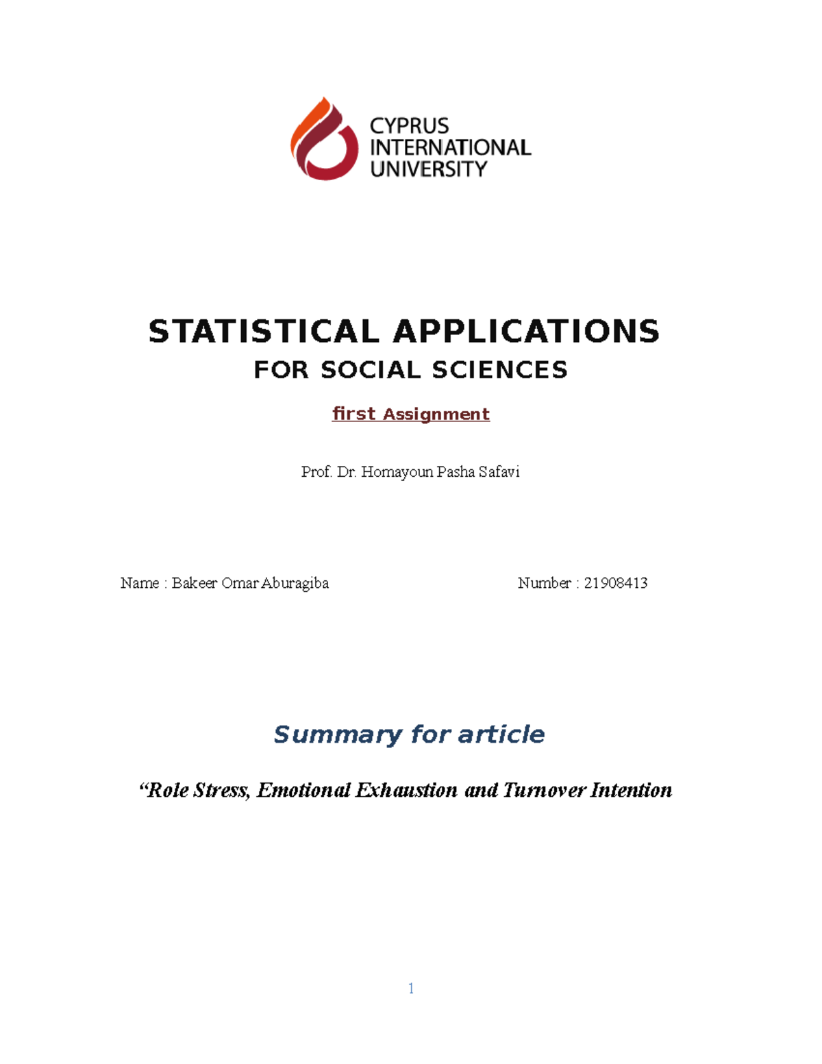 Summary for article - Hhh you have time - STATISTICAL APPLICATIONS FOR ...