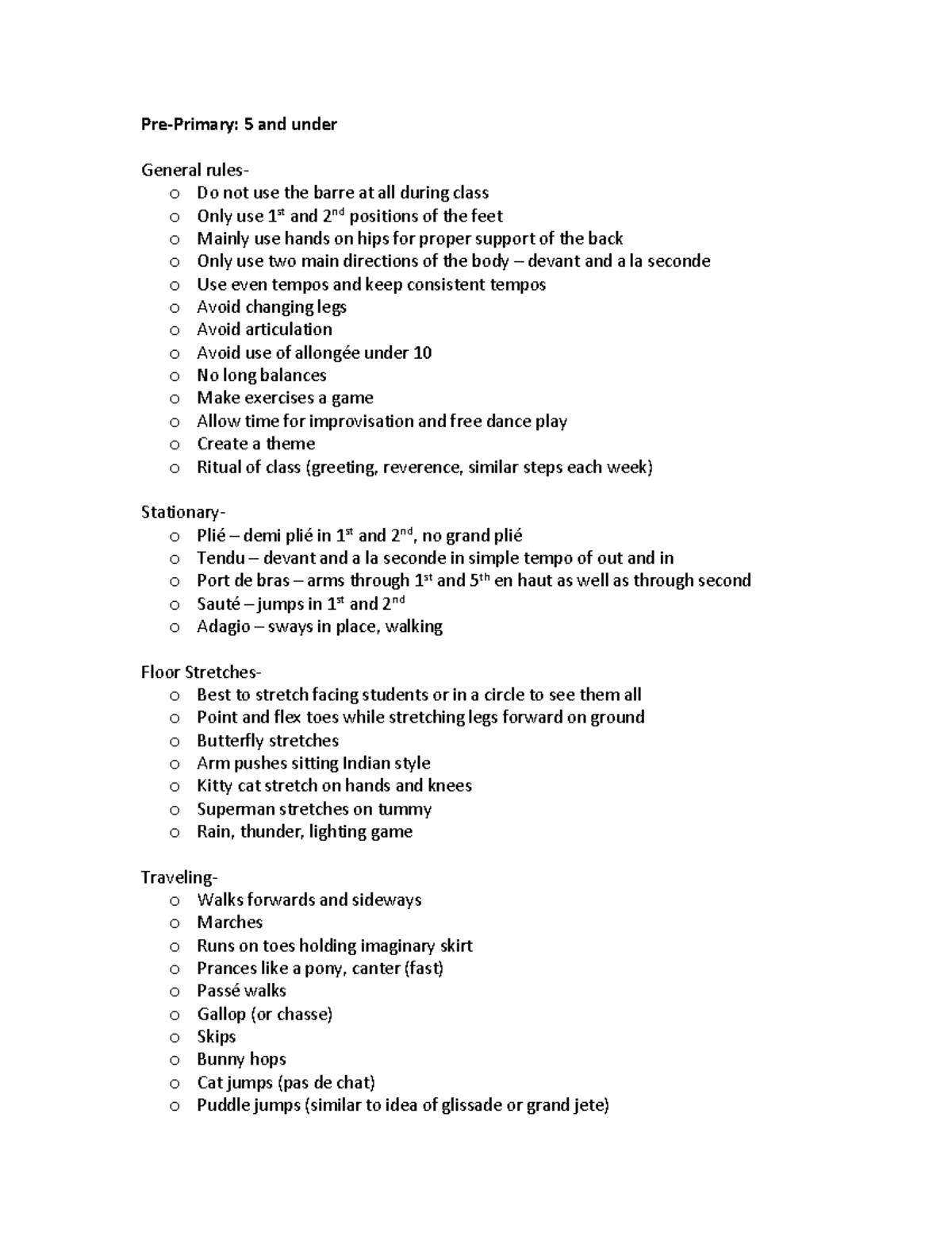 Ballet Ped Curriculum Pre-Level 2 - Pre-Primary: 5 and under General ...