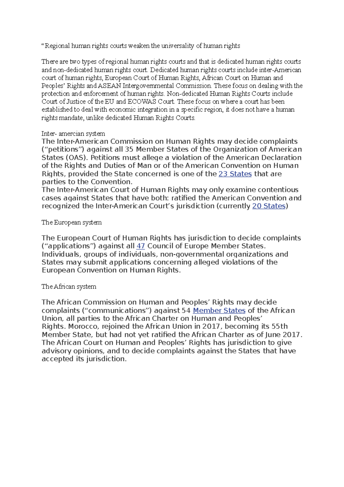 Regional human rights courts weaken the universality of human rights ...