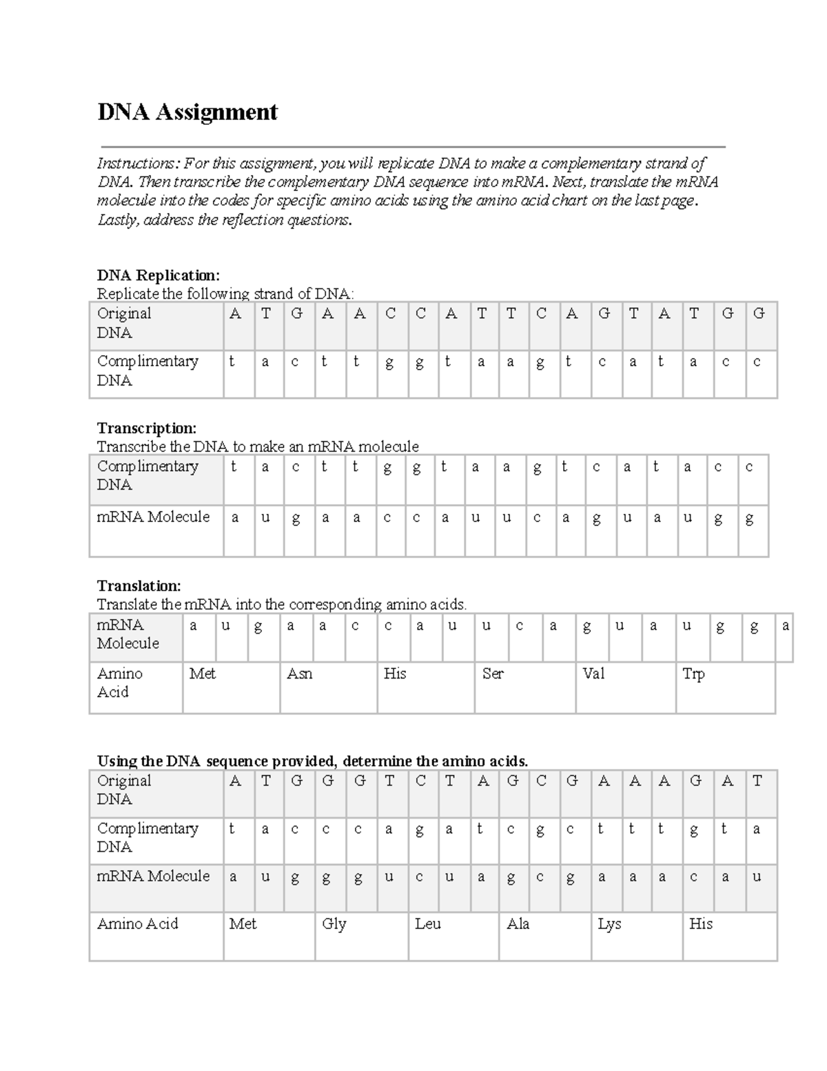 03 05 transcription and translation assignment.docx - DNA Assignment Instructions: For this ...