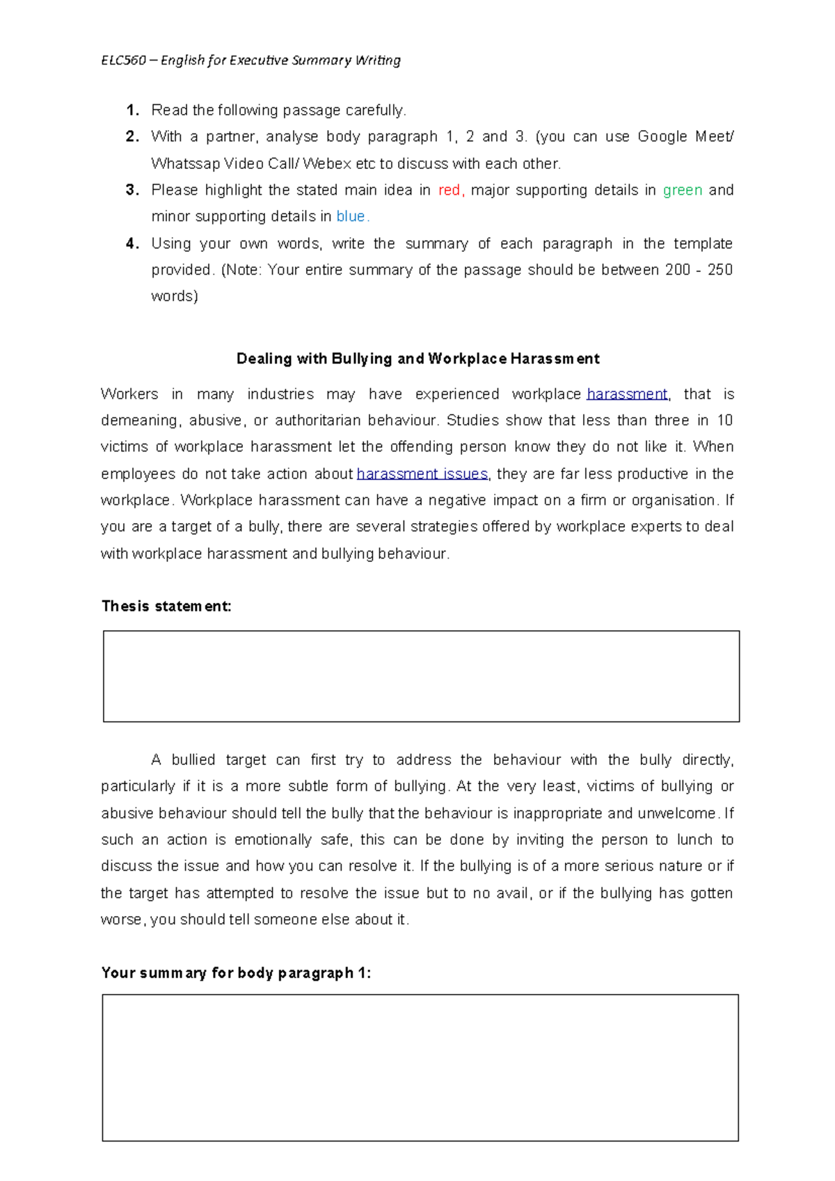 Week 6 Summary practice (April 2020) - ELC560 – English for Executive ...