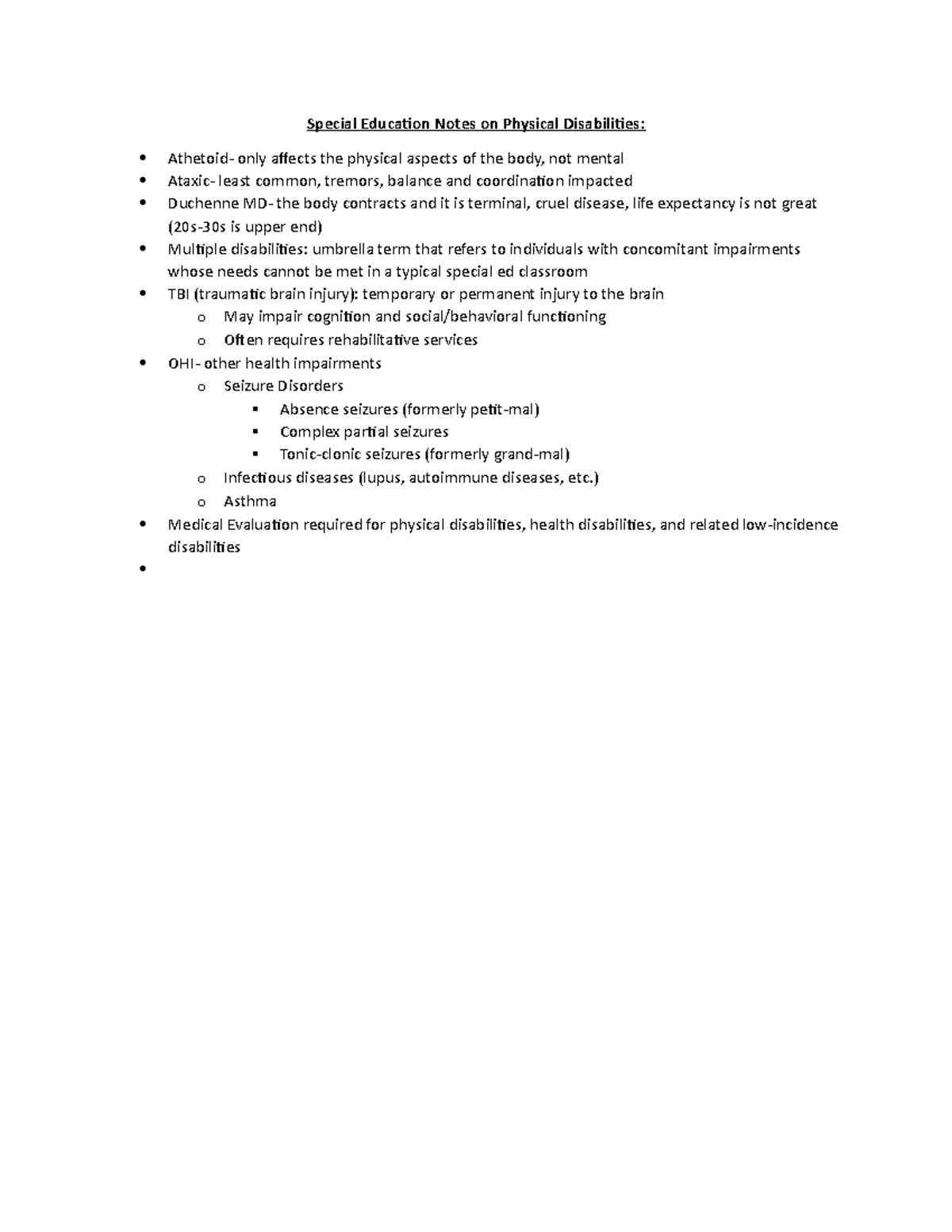 Special Ed physical disabilties notes - Special Education Notes on ...