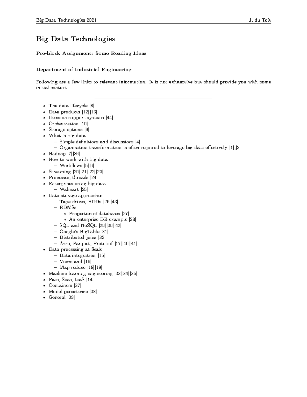 Reading ideas in Big Data Technologies - 774 - SUN - Studocu