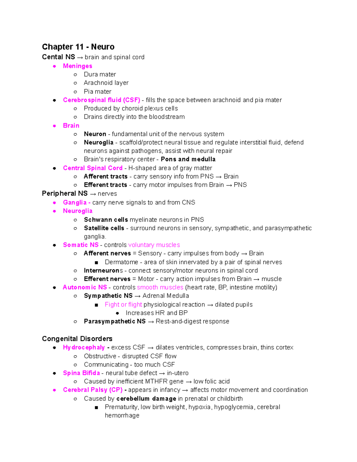 Patho CH 3,4,5,11 kahoot - Chapter 11 - Neuro Cental NS → brain and ...