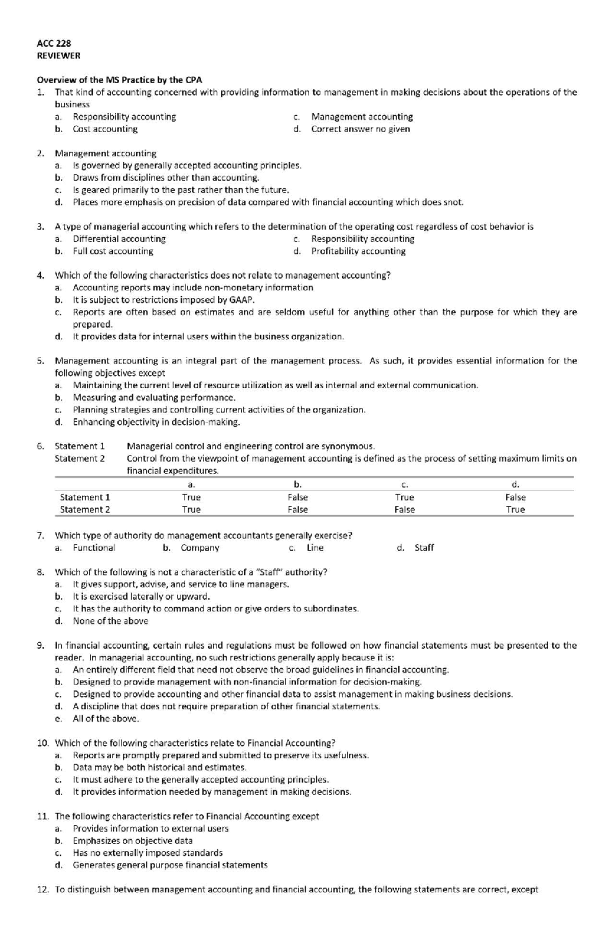 Reviewer Overview of MS Practice and MIS Final - Accountancy - Studocu