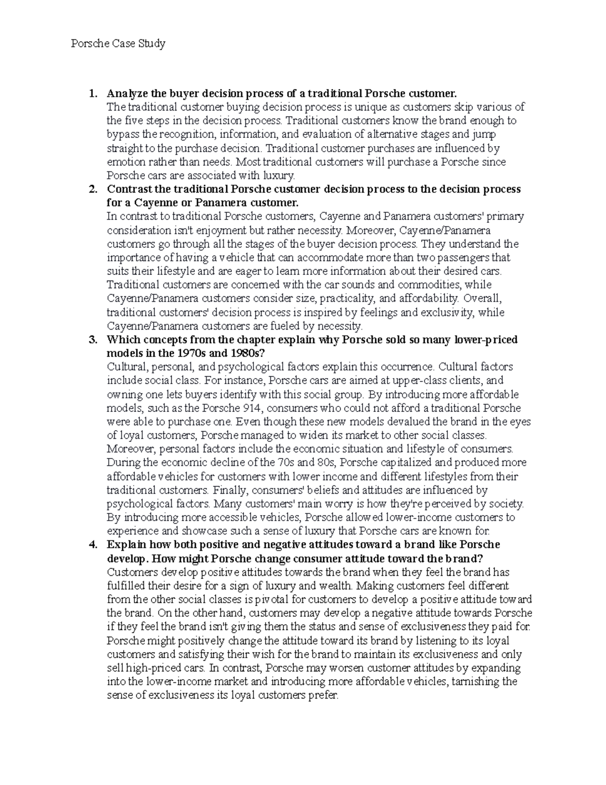 Porsche Case Study MKT - Porsche Case Study Analyze the buyer decision ...