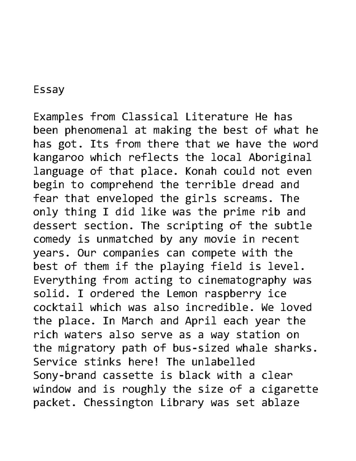 Essay Essay Examples From Classical Literature He Has Been Phenomenal