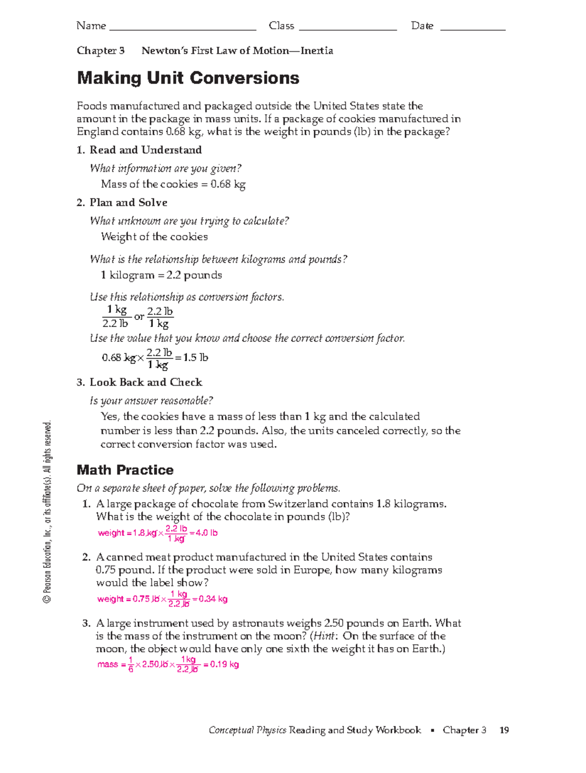 Physics Chapter 3 Math Practice Solutions - Name ___________________________ Class - Studocu