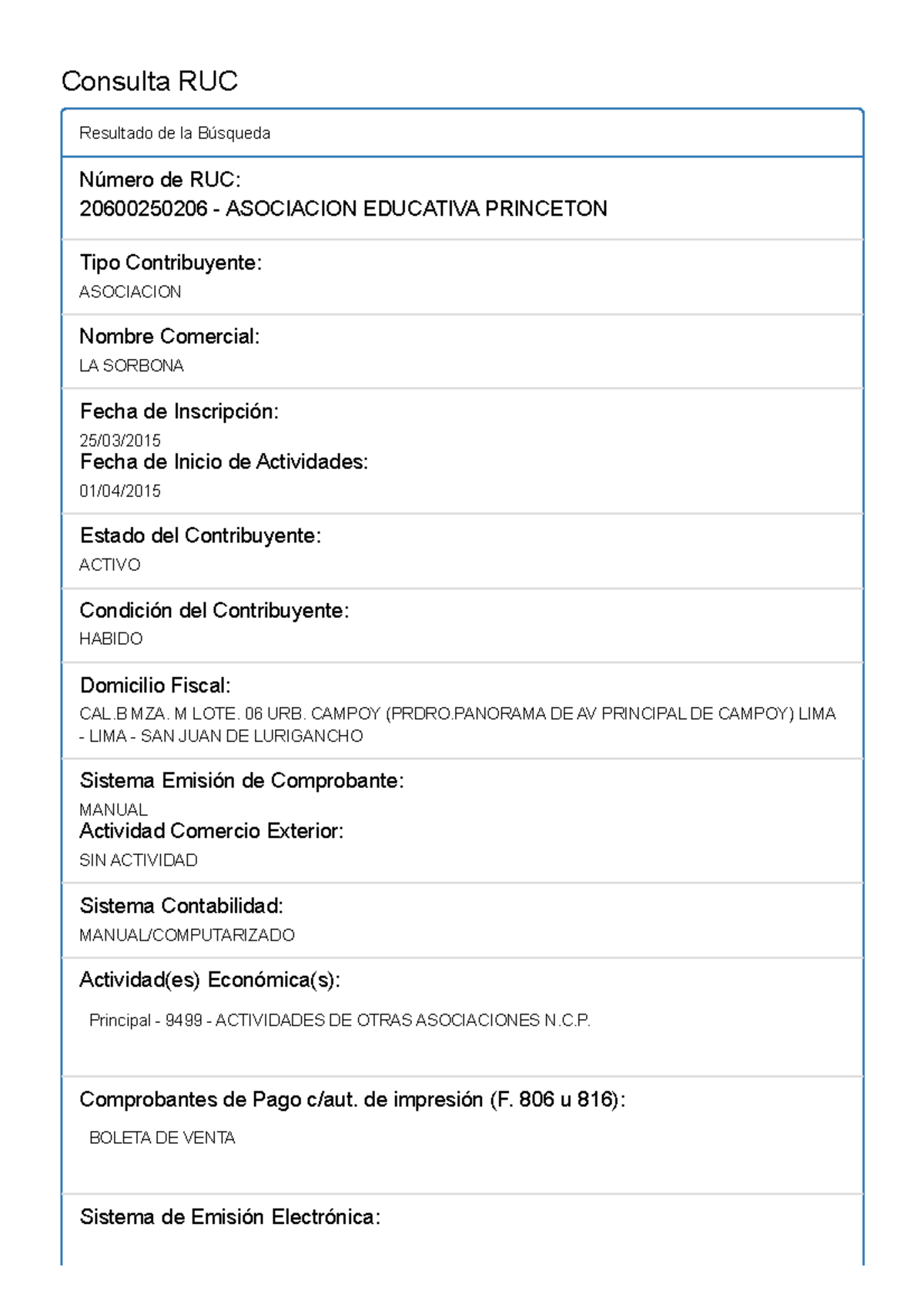 Consulta RUC - sfafa - Consulta RUC Resultado de la Búsqueda Número de ...