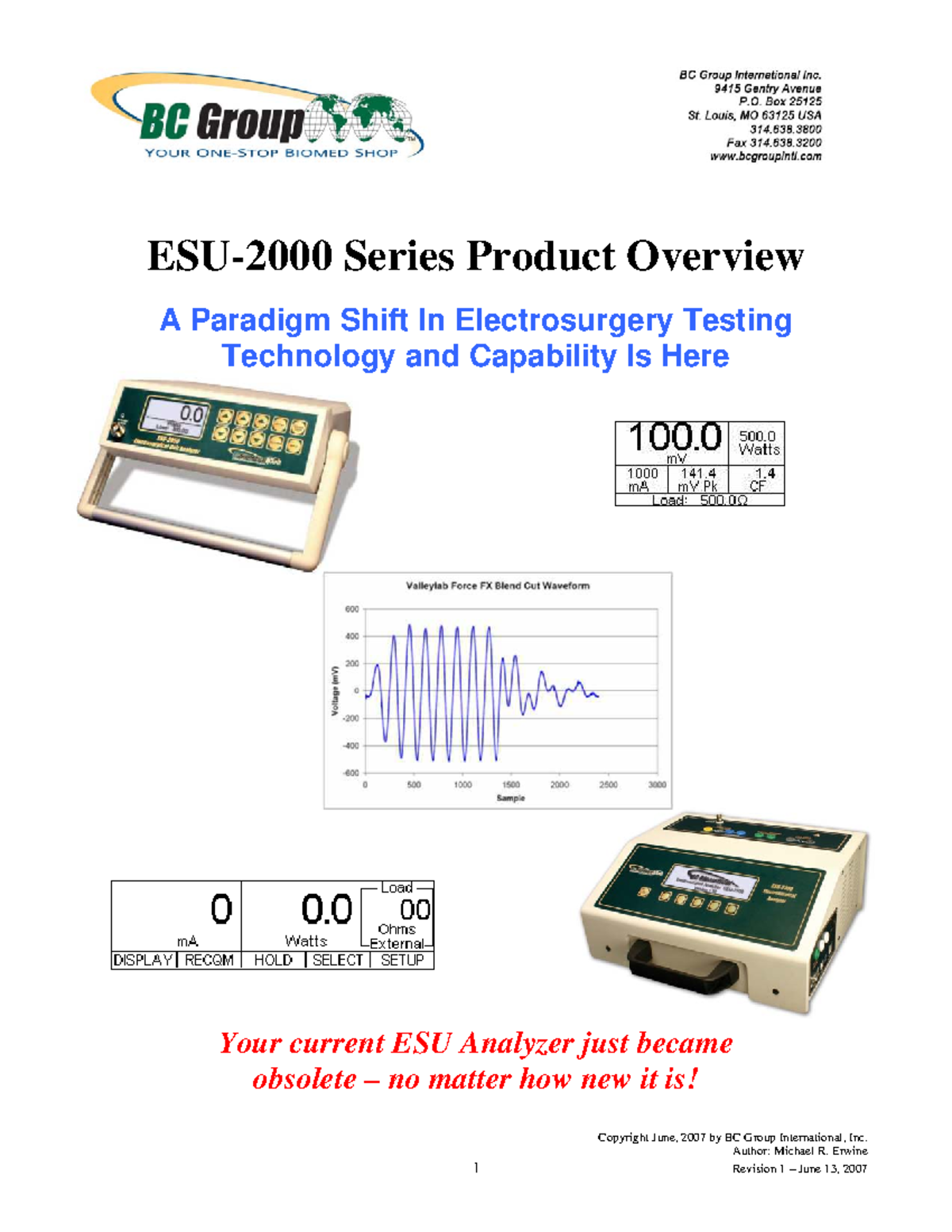 BC Group ESU-2000 ESU Analyzer - Product overview - ESU-2000 Series Product Overview A Paradigm ...