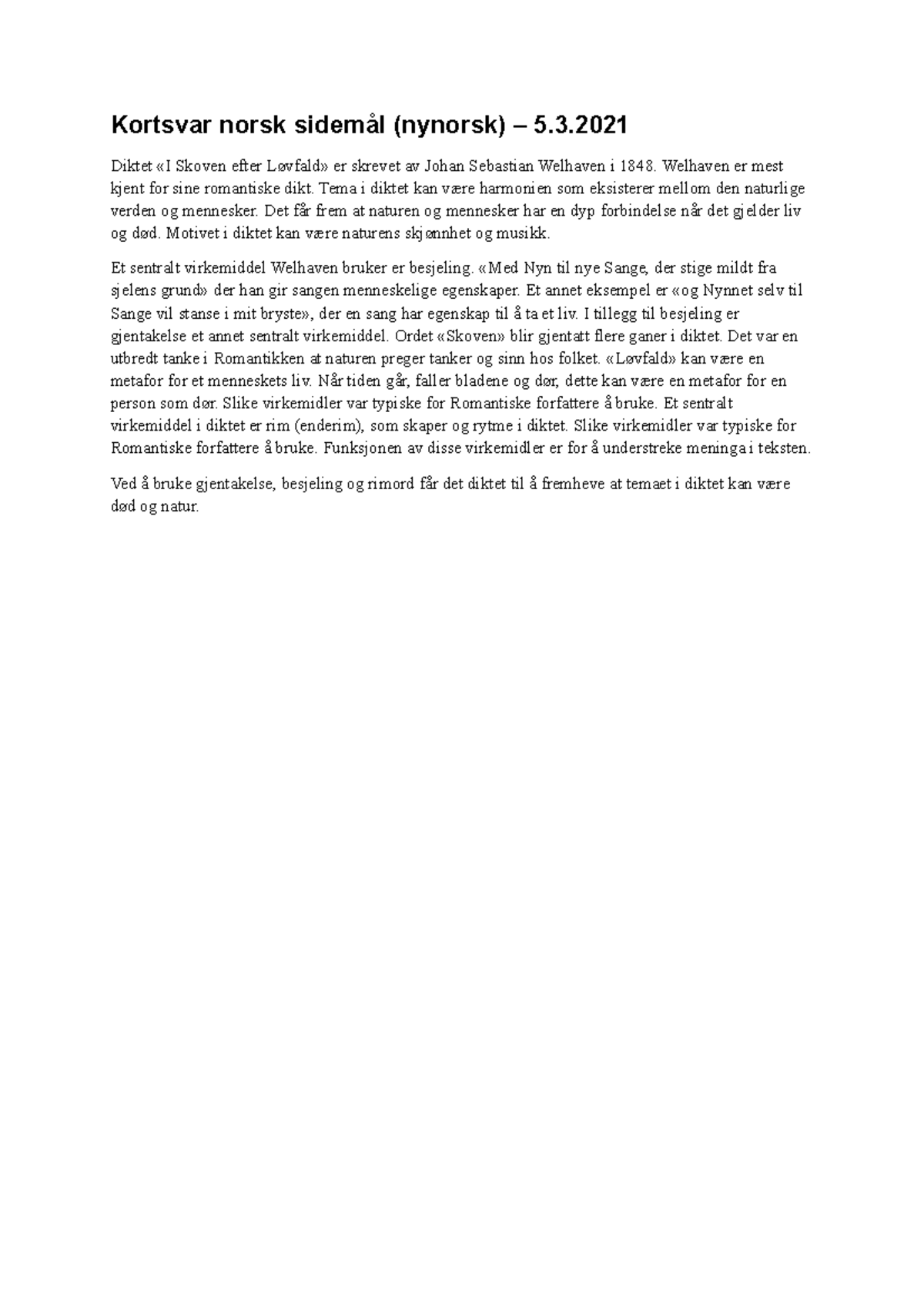 Kortsvar norsk sidemål (nynorsk) Er skrevet i bokmål – VG2 2021 (bra karakter) - Kortsvar norsk ...
