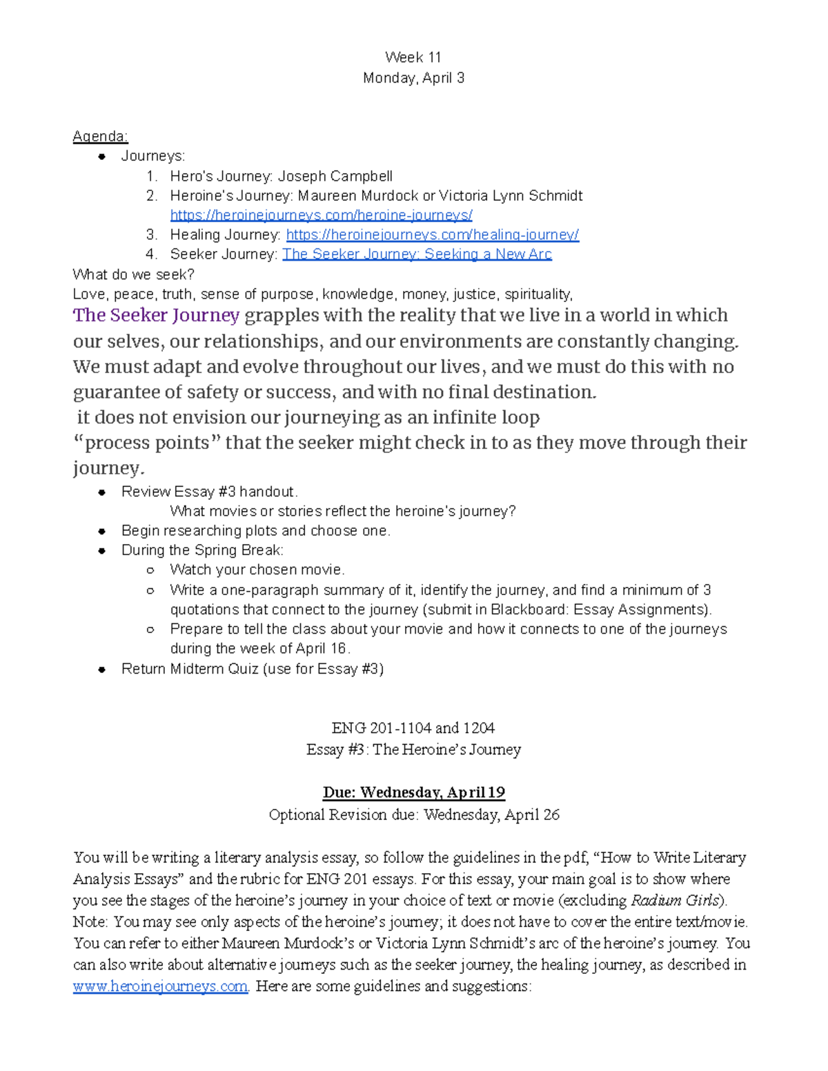 Week 11-1104 - English201 work for week 11 - Week 11 Monday, April 3 ...