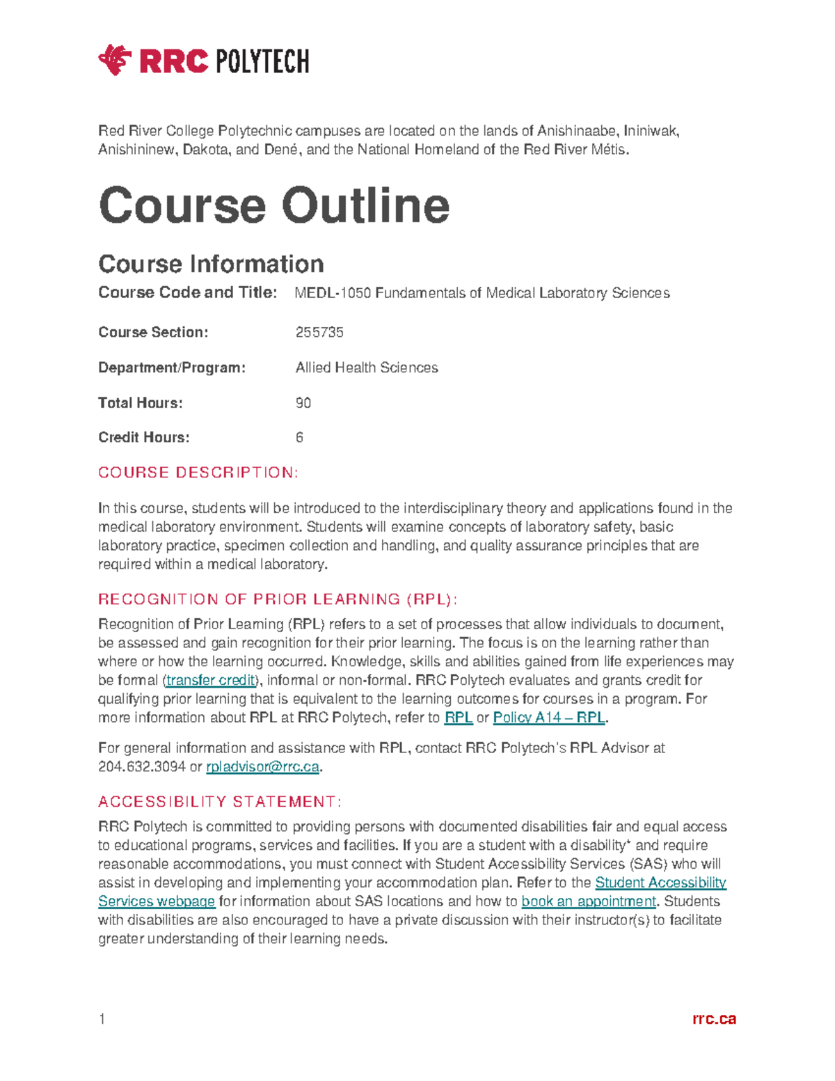 Fundamentals course outline - Red River College Polytechnic campuses ...