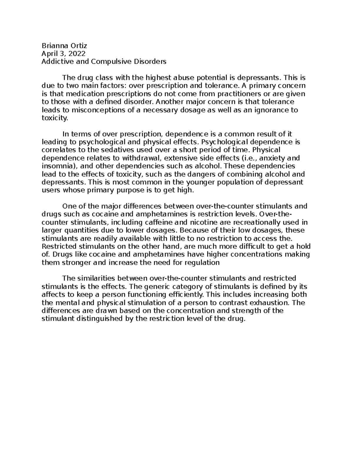 Writing Assignment #3 - A short paper describing the drug class with ...