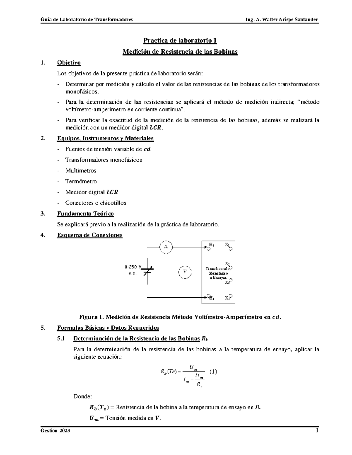Lab.T. 1-2023 Guia Practica de Laboratorio 1 - Practica de laboratorio 1 Medición de Resistencia ...