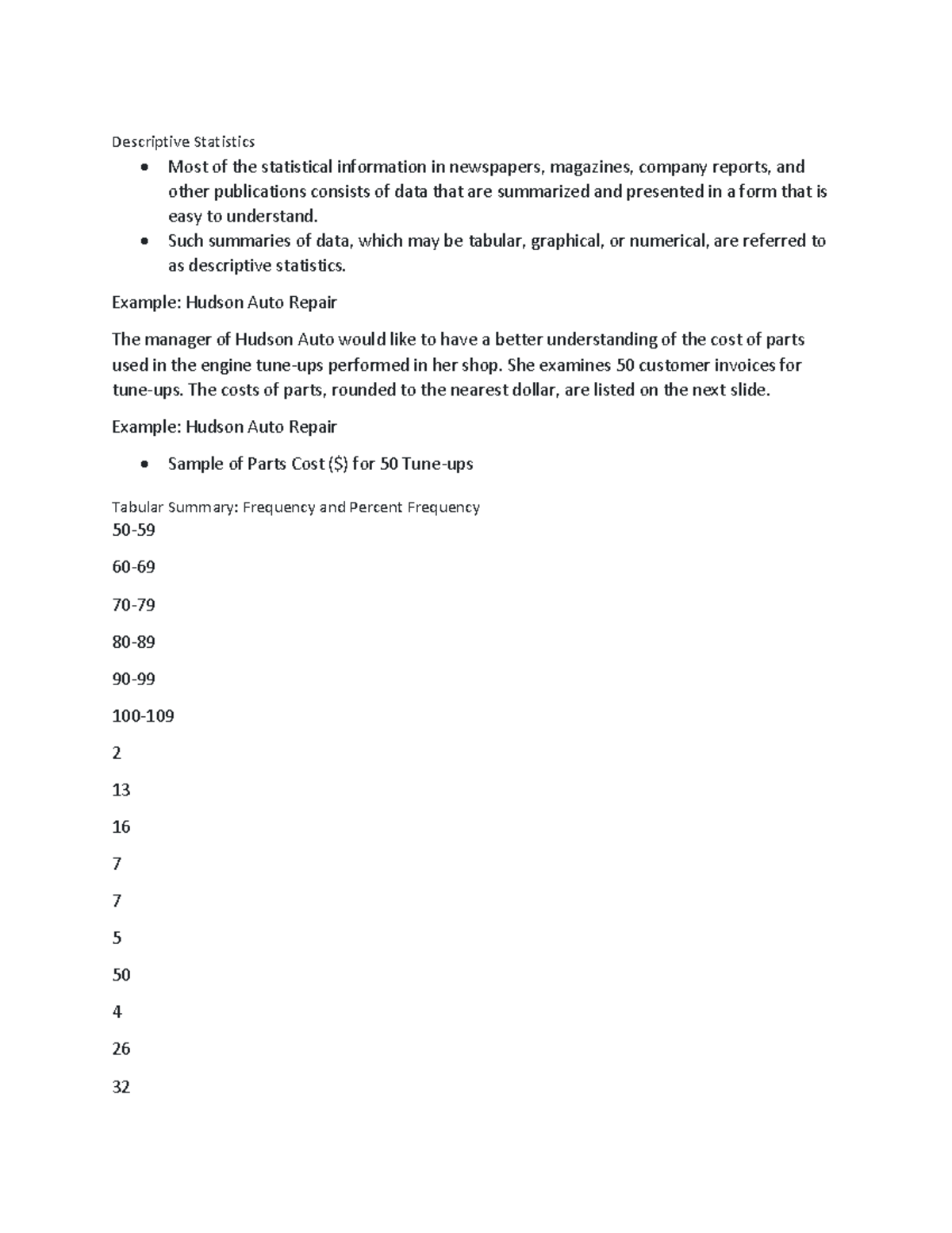 Business Statistics Descriptive Statistics chapter - Descriptive ...
