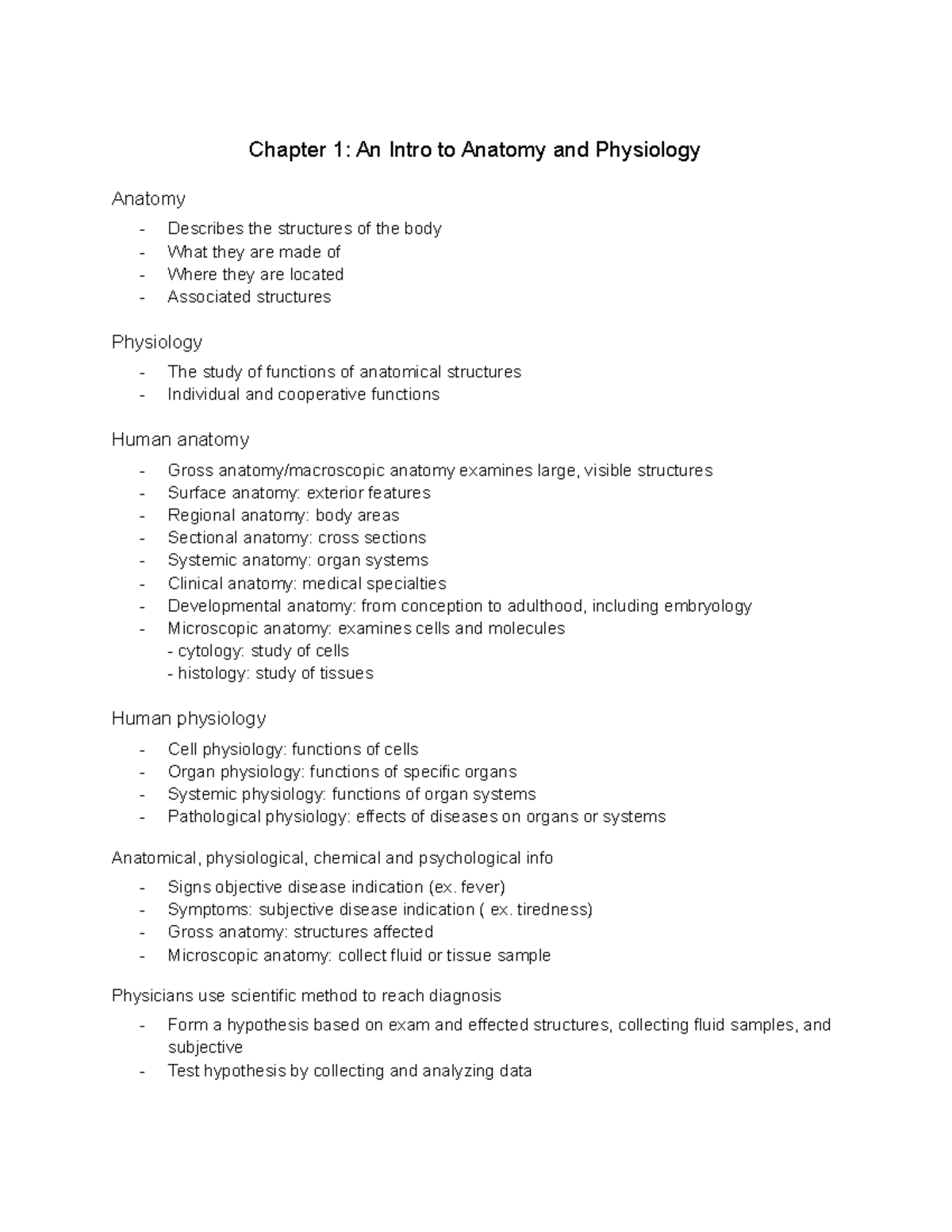 HSCI 103 Chapter 1 - includes intro to anatomy and physiology, levels ...