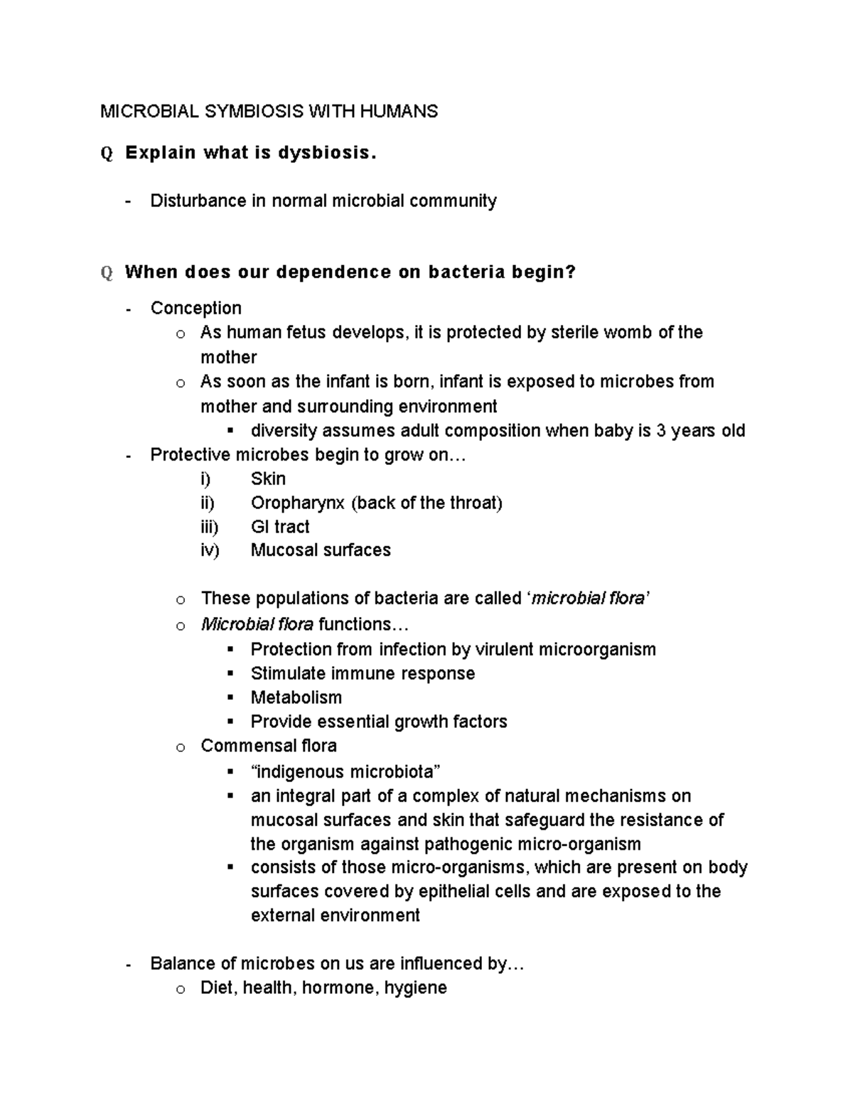 Microbial Symbiosis WITH Humans - MICROBIAL SYMBIOSIS WITH HUMANS Q ...