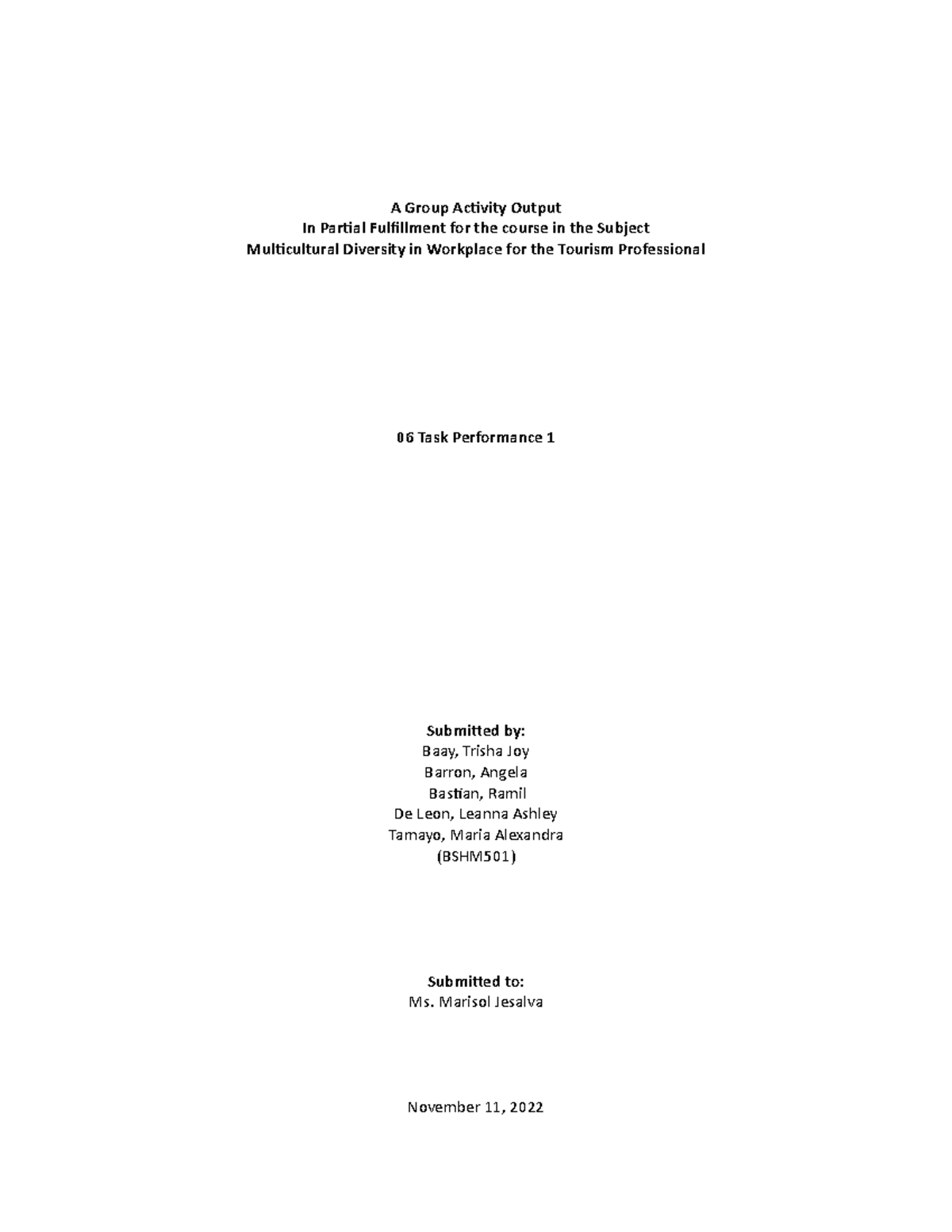 06 Task Performance 1 - A Group Activity Output In Partial Fulfillment ...