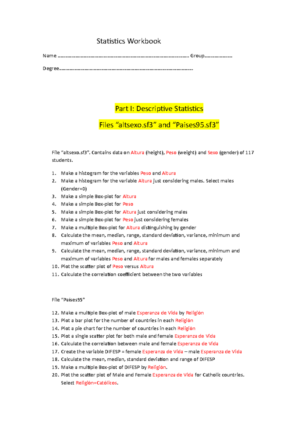 Statistics Workbook with answers and - Estadística - UC3M - Studocu