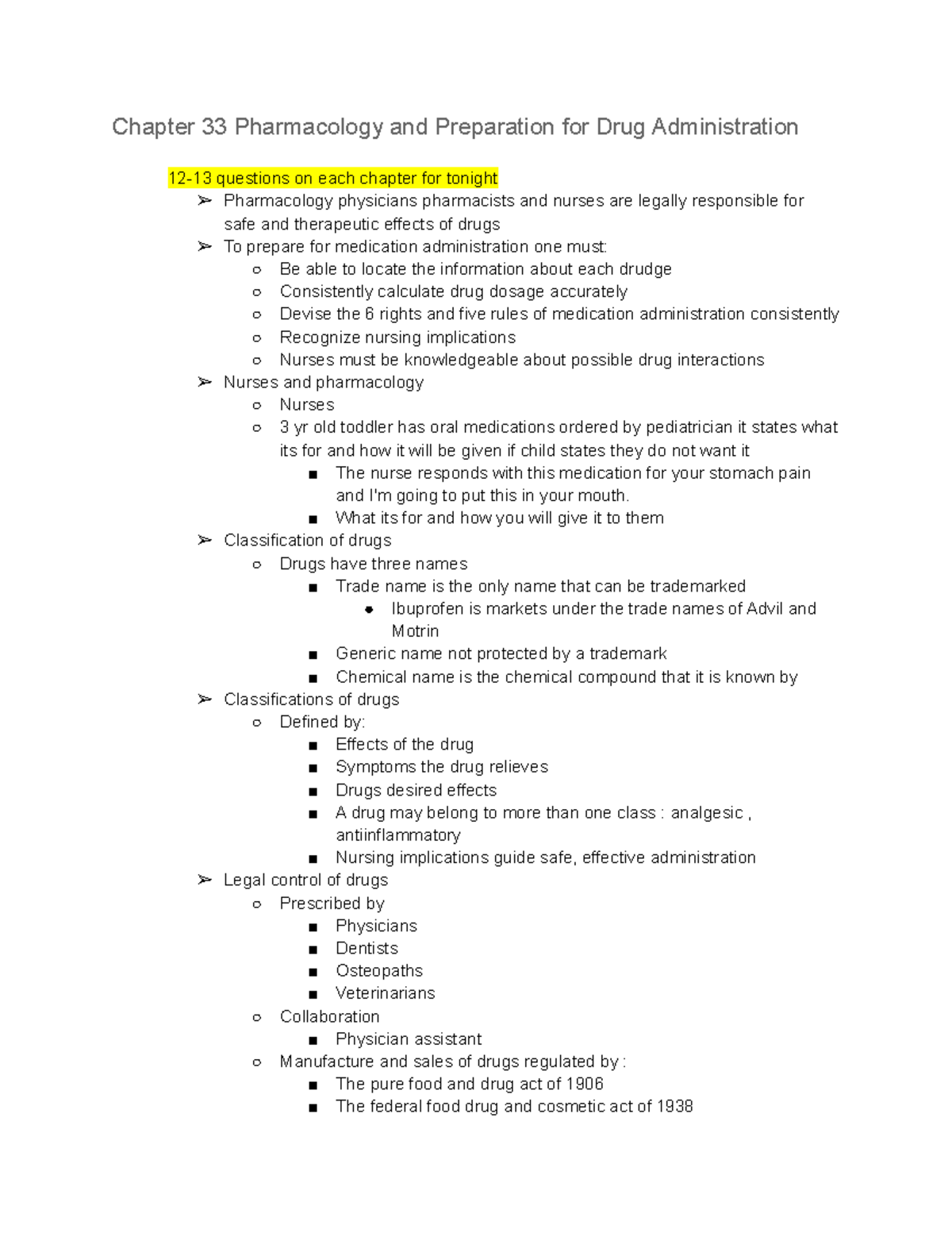 Fundamentals Exam #7 - exam #7 study guide - Chapter 33 Pharmacology ...
