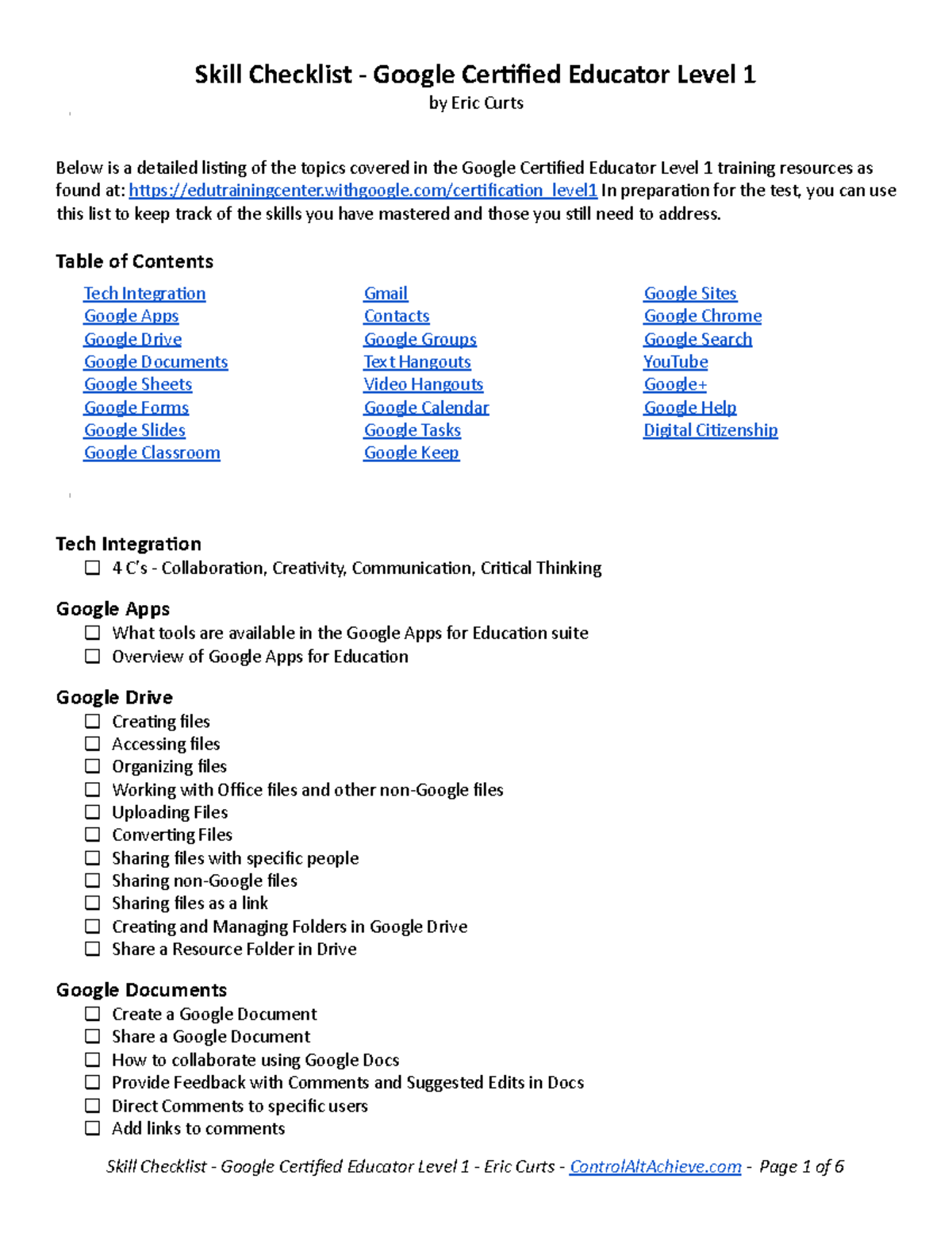 Skill Checklist - Google Certified Educator Level 1 - withgoogle ...