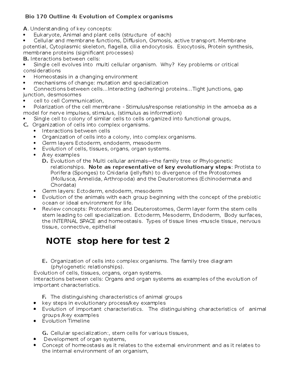 Bio 170 Outline 4 1 - corrected exam for extra credit - Bio 170 Outline ...