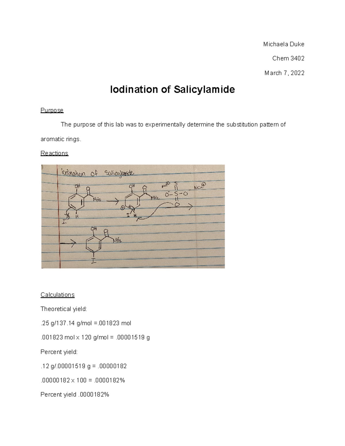 Iodination of Salicylamide - Michaela Duke Chem 3402 March 7, 2022 ...