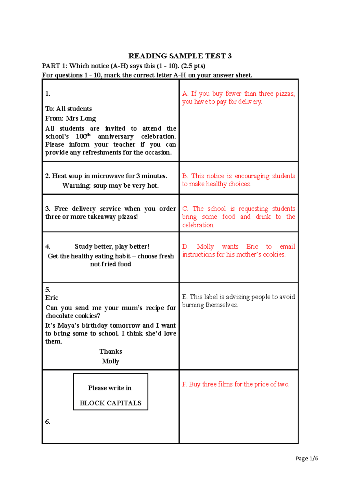 Reading - Sample 3 - Bài tập đọc - READING SAMPLE TEST 3 PART 1: Which ...