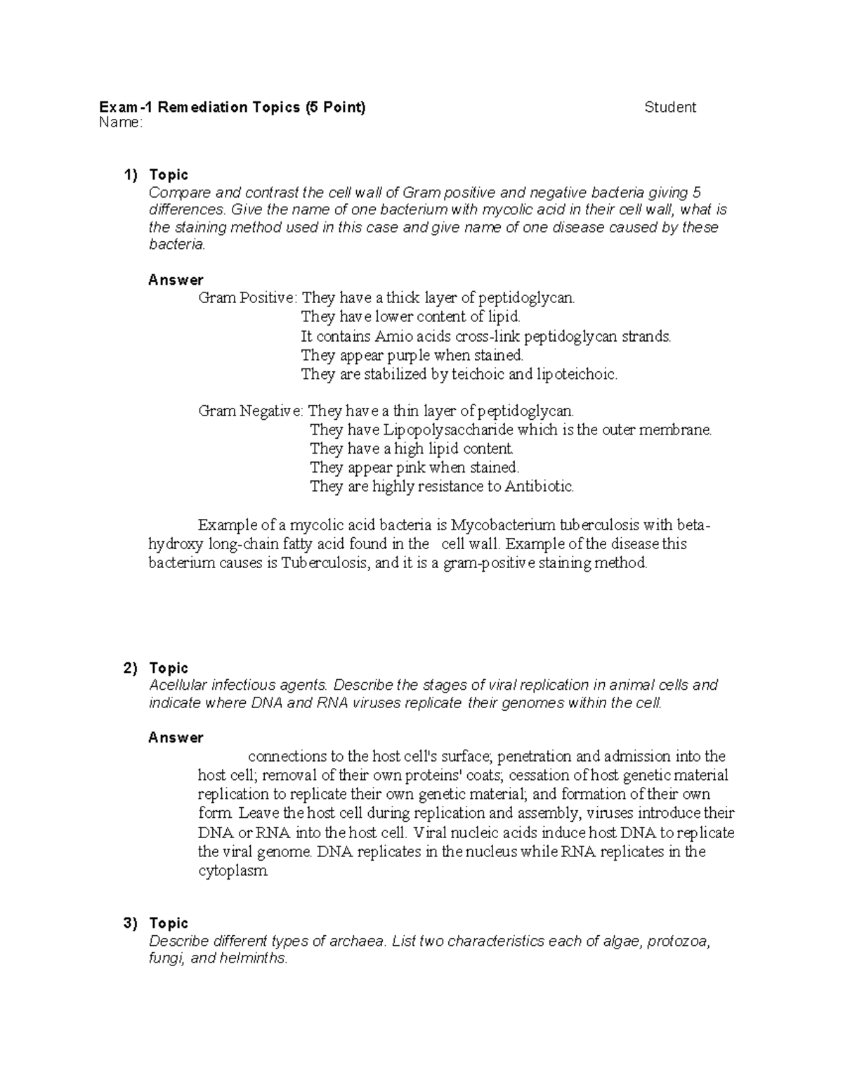 Bio 242 Exam 1 Remedial- n Name - Exam-1 Remediation Topics (5 Point ...
