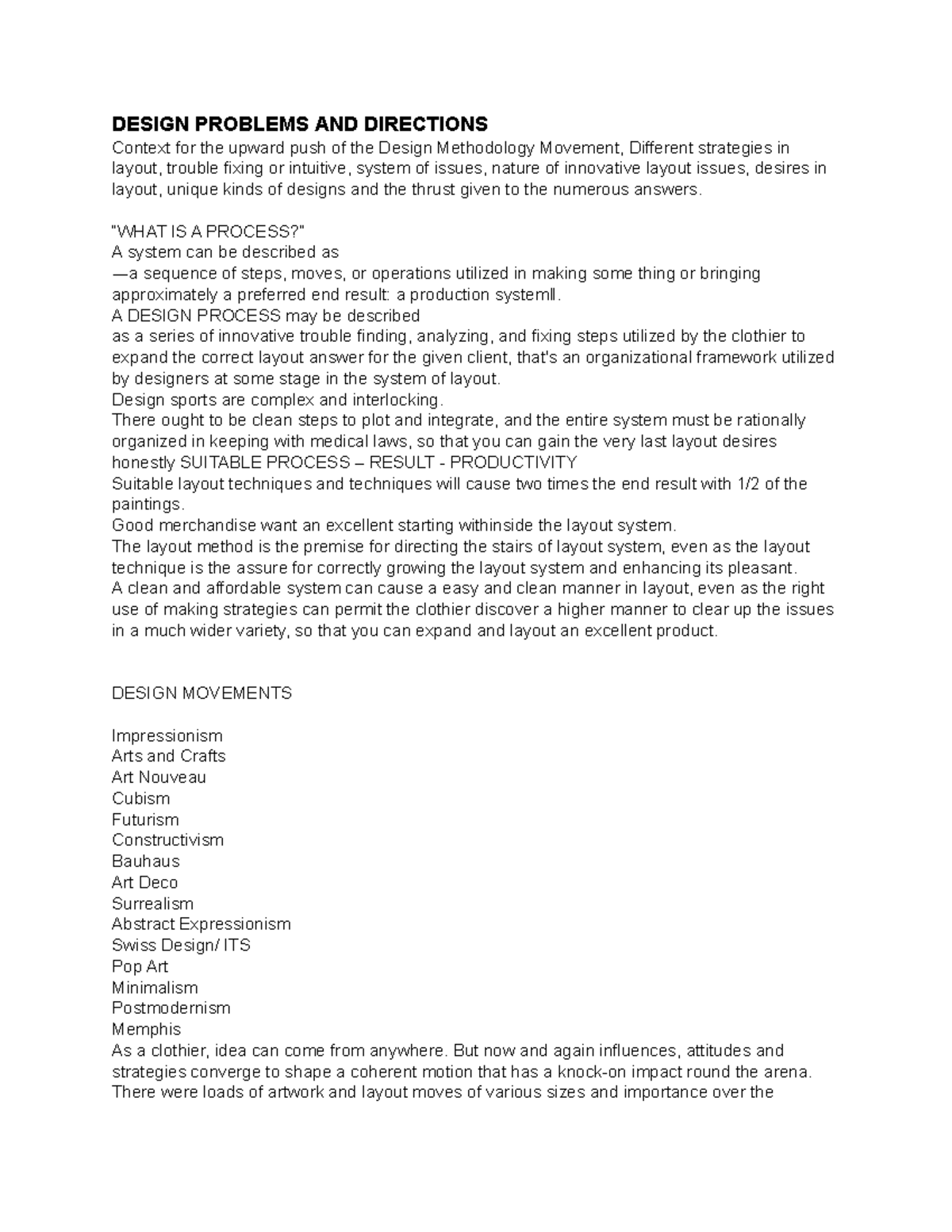 Design Problems AND Directions - DESIGN PROBLEMS AND DIRECTIONS Context ...