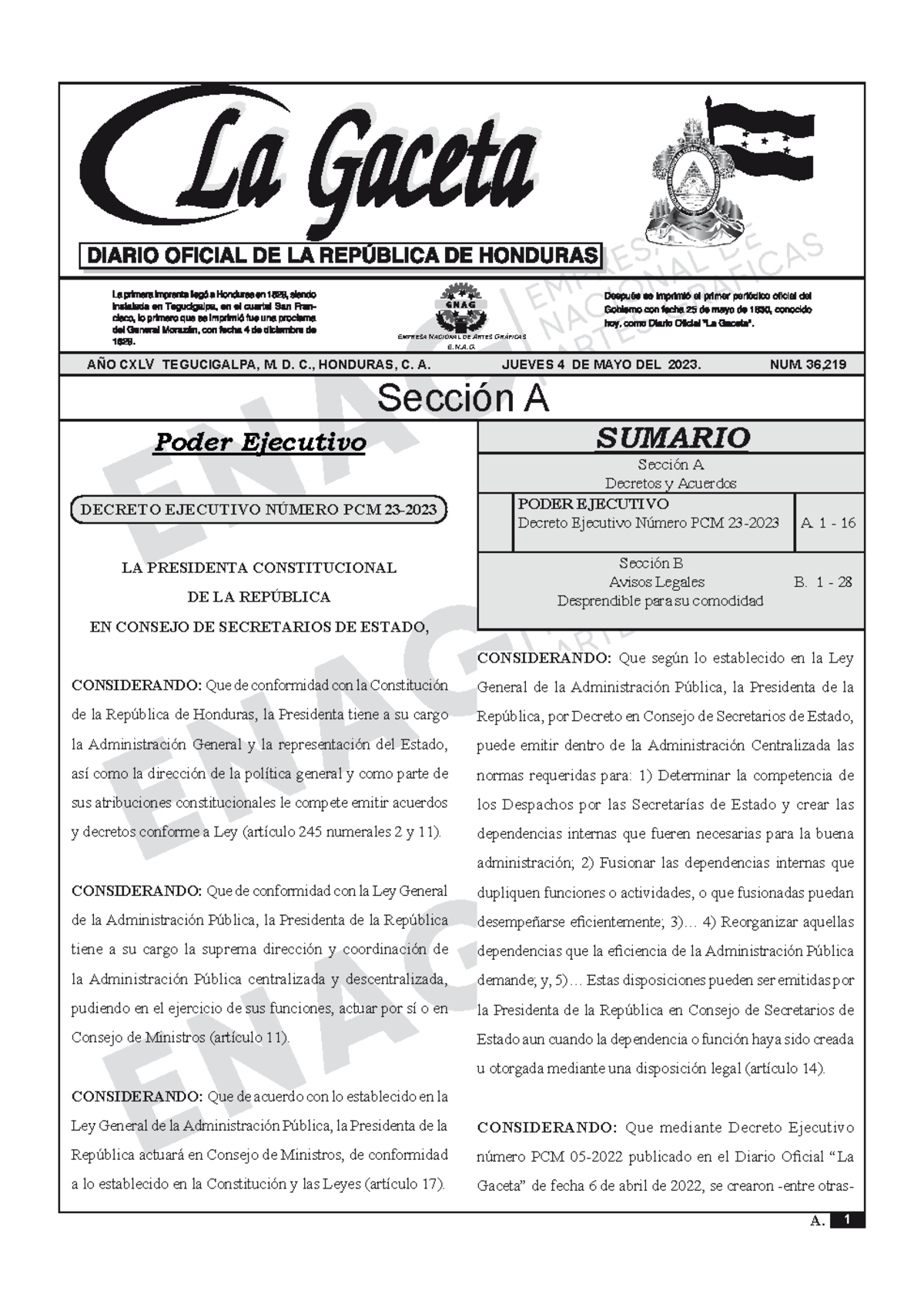 PCM-23-2023 - ASD - EMPRESA N ACIONAL DE A RTES GRÁFICAS E.N.A. Sección ...