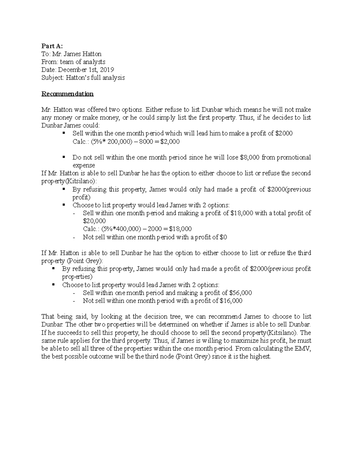BA- A4 - Decision analysis, probability, decision tree - Part A: To: Mr ...