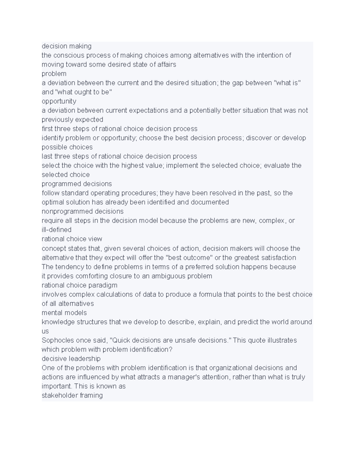 Busi 240 notes professor knowles - decision making the conscious ...