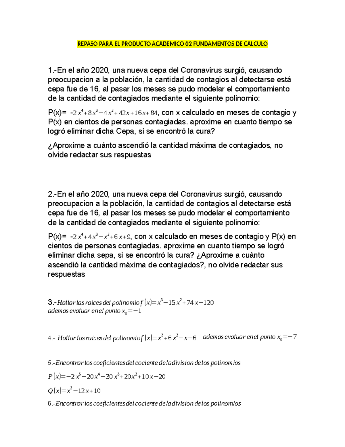 Repaso PARA EL Producto Academico 02 Fundamentos DE Calculo - REPASO PARA EL PRODUCTO ACADEMICO ...