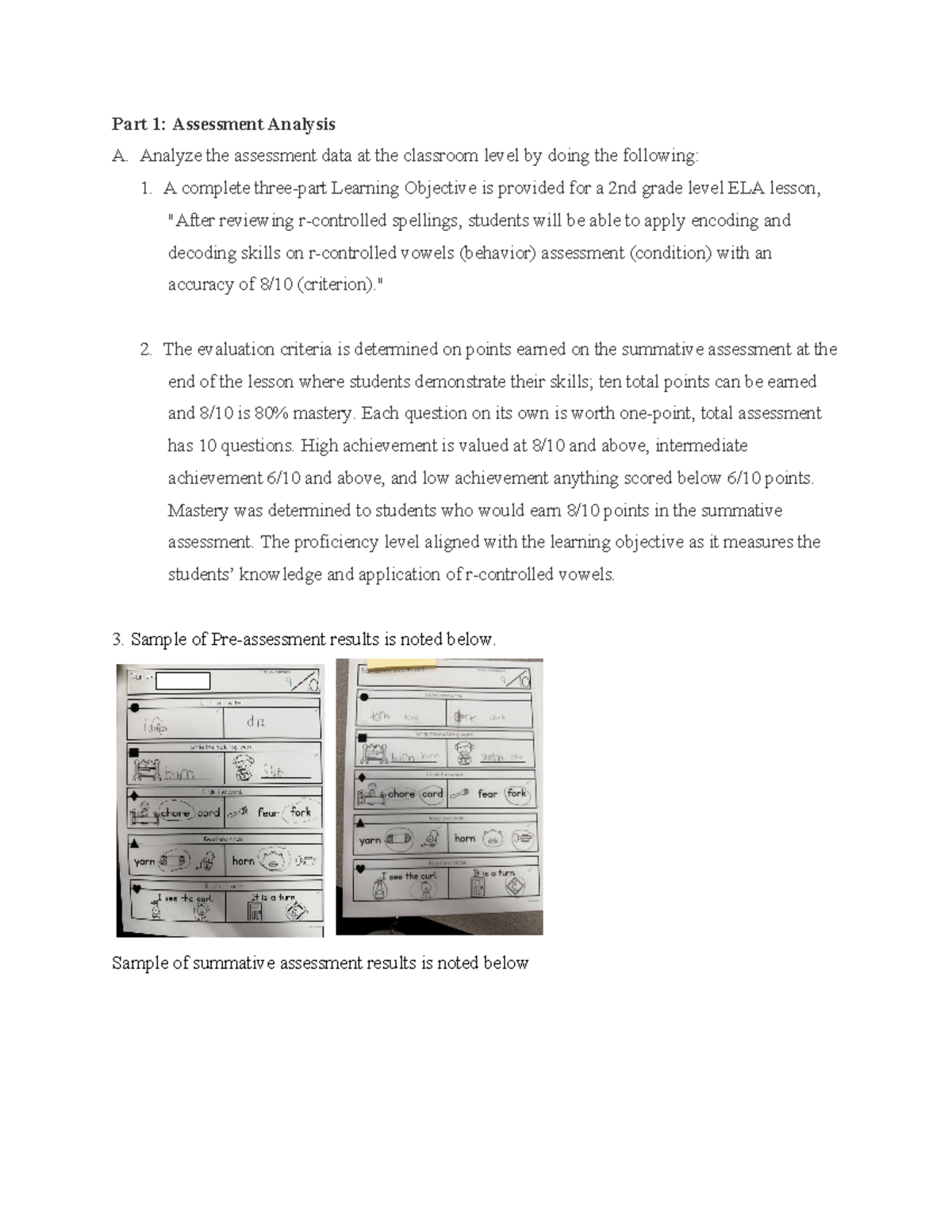 Task 3 - End of preclinical reflection example - Part 1: Assessment ...