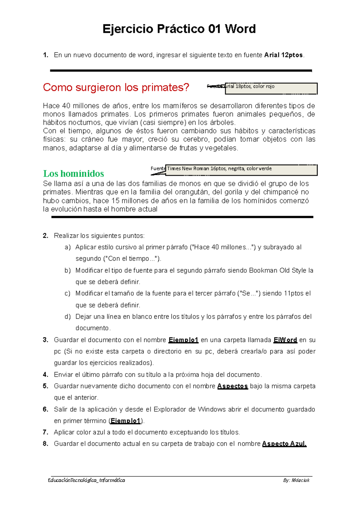 Ejpractico 01word - tp de word - Ejercicio Práctico 01 Word 1. En un ...