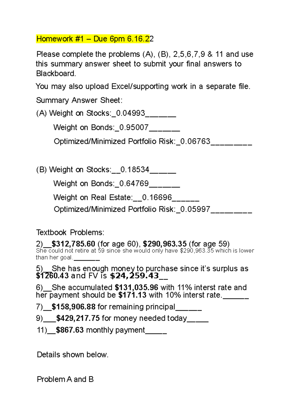 Homework 1 wealth management - Homework #1 – Due 6 pm 6.16 2 Please ...