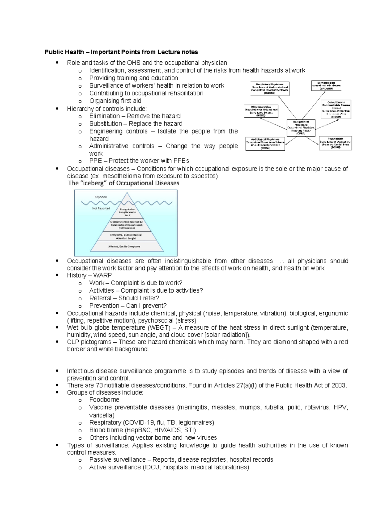 Public Health - Notes - Public Health – Important Points from Lecture ...