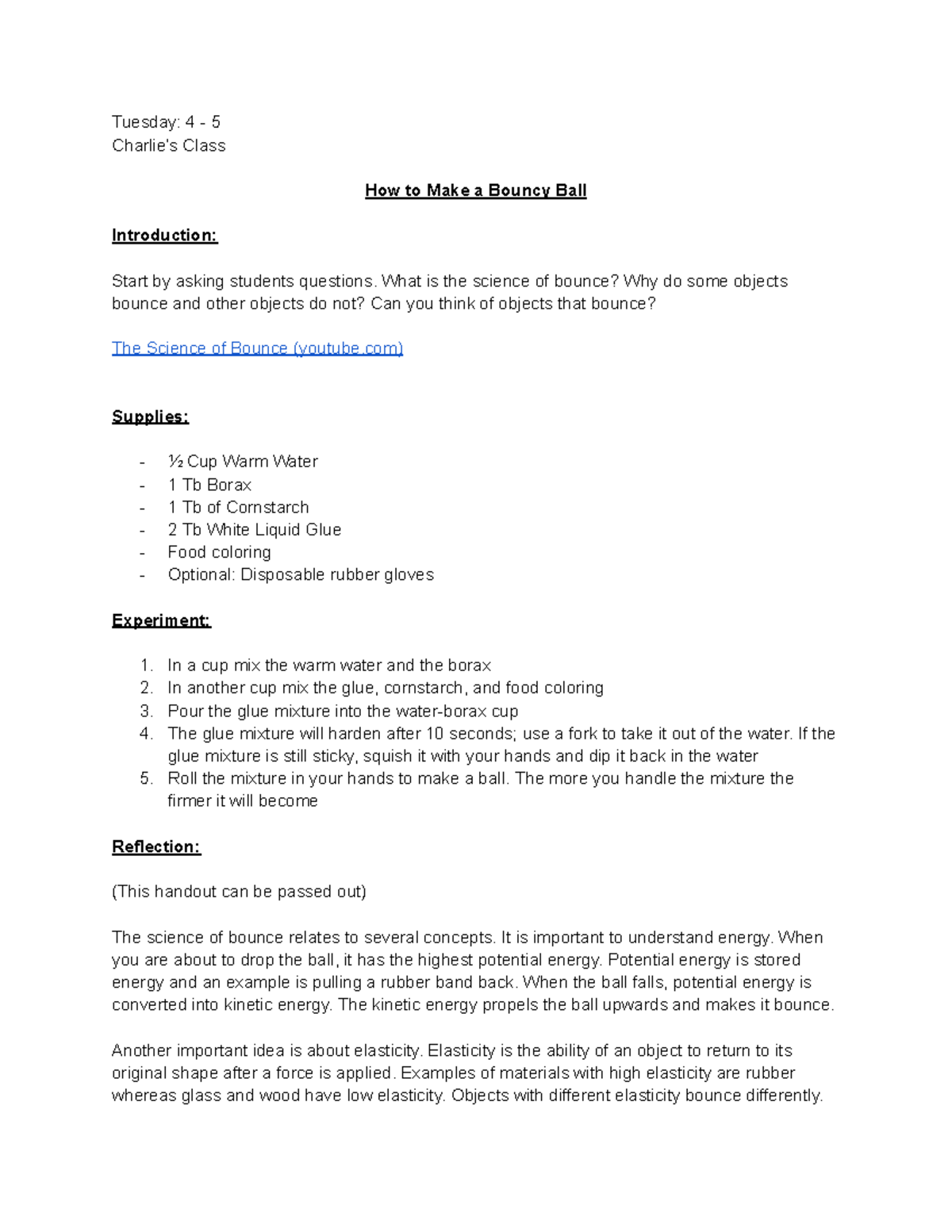 USES Lesson Plan 2 - Tuesday: 4 - 5 Charlie’s Class How to Make a ...